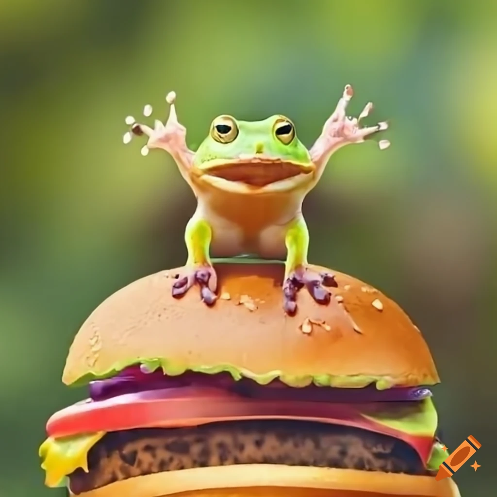 Frog enjoying a hamburger on Craiyon
