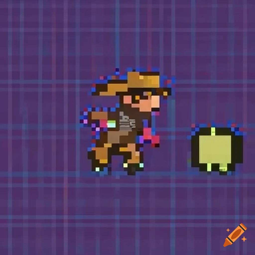 Retro pixel art cowboy in a daring bank heist on Craiyon