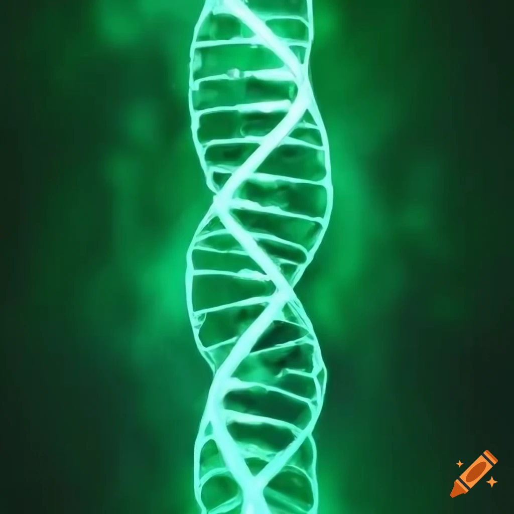 Intricately designed dagger with neon green energy on a DNA double ...