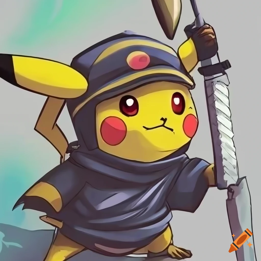 Cute pikachu ninja with katana swords inspired by Pokemon anime on Craiyon