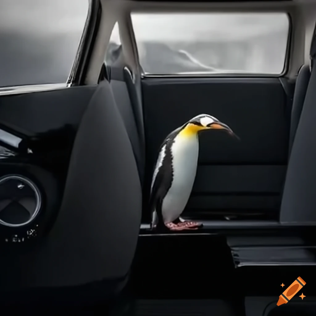 Penguin inside a car with ac turned on on Craiyon