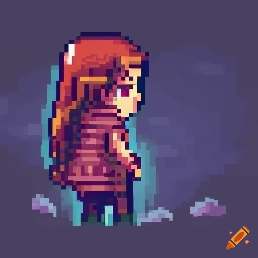 Pixel art demon character in retro Celeste game style, side view on Craiyon