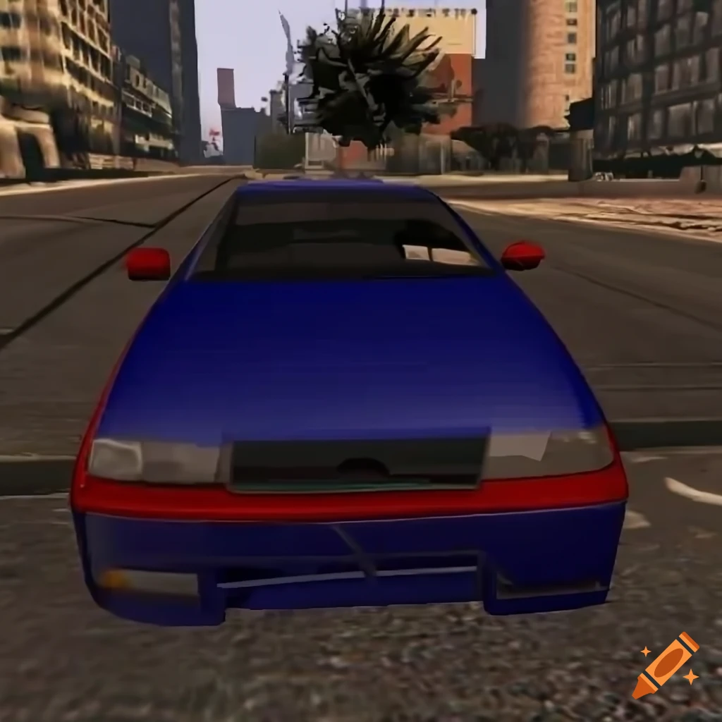Car in a realistic city setting reminiscent of gta 3 graphics on Craiyon