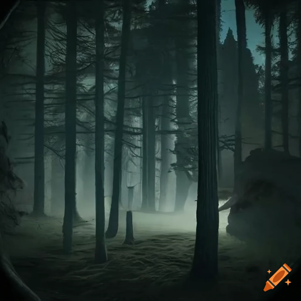 View from within a cozy badger cave den among pine trees on Craiyon