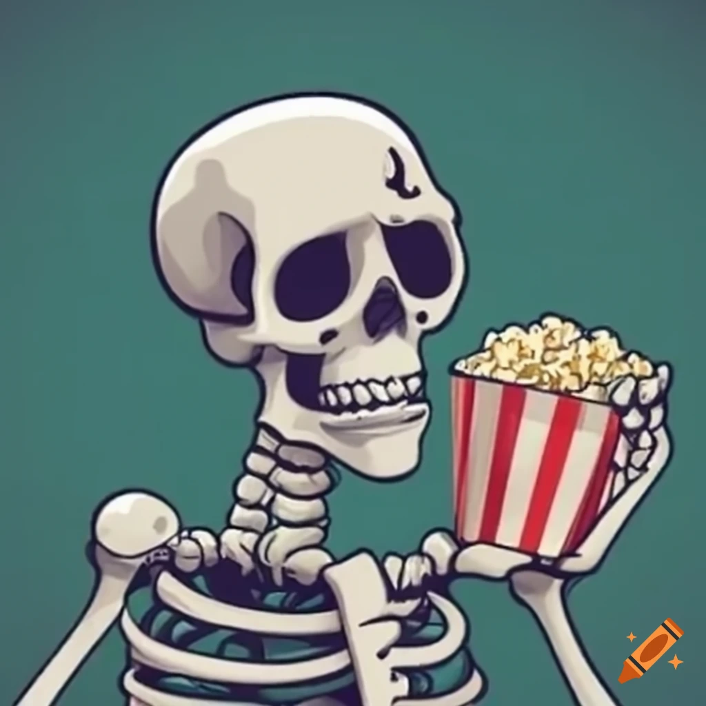 Skeleton enjoying popcorn on Craiyon