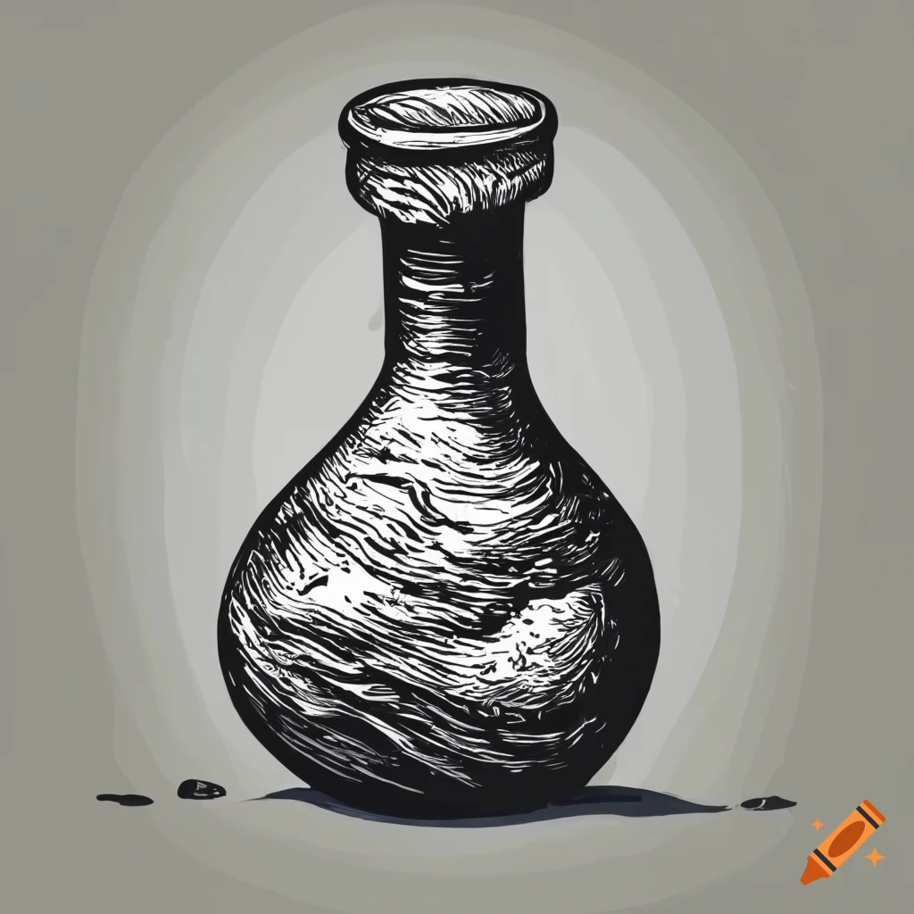 Hand-drawn black and white sketch of a DnD item flask on Craiyon