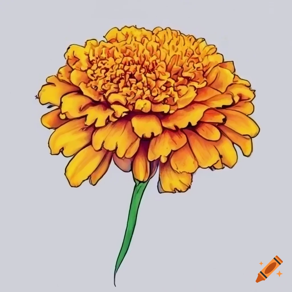 Hand line drawing of a marigold flower on Craiyon