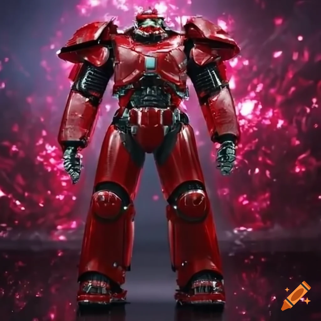 Full body power armor made of red crystals with jet pack turbines on ...