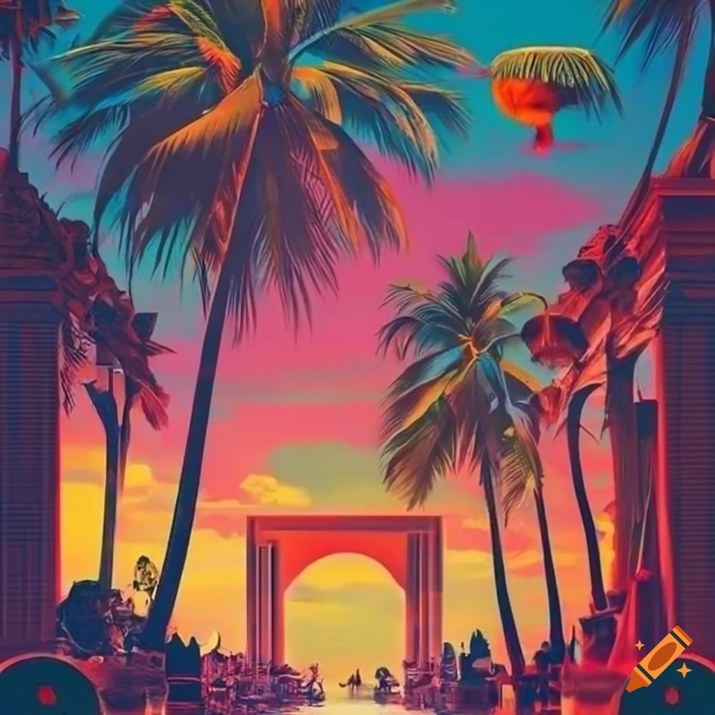 Vintage tropical travel poster with stunning features on Craiyon