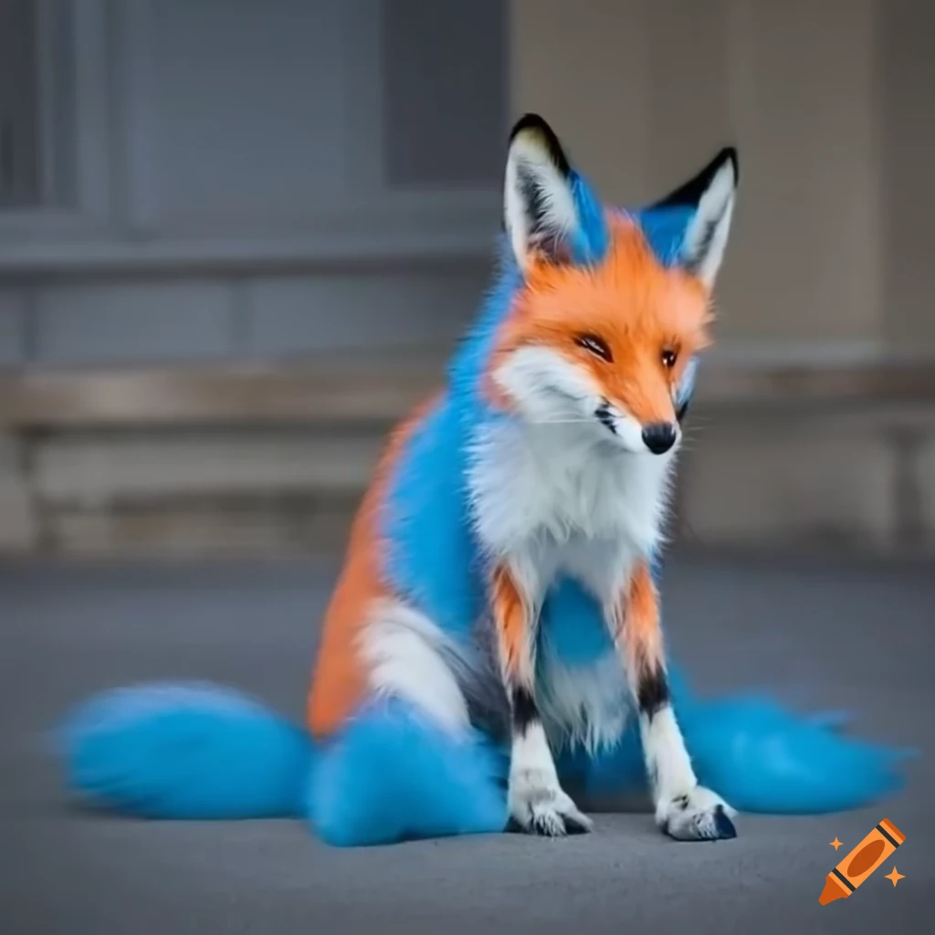 Artistic depiction of lady fox in blue and orange color scheme on Craiyon