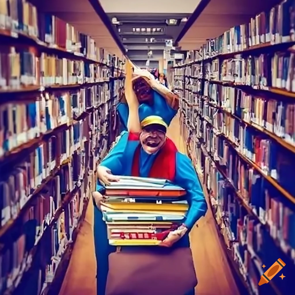 Happy library staff sorting books in a library on Craiyon