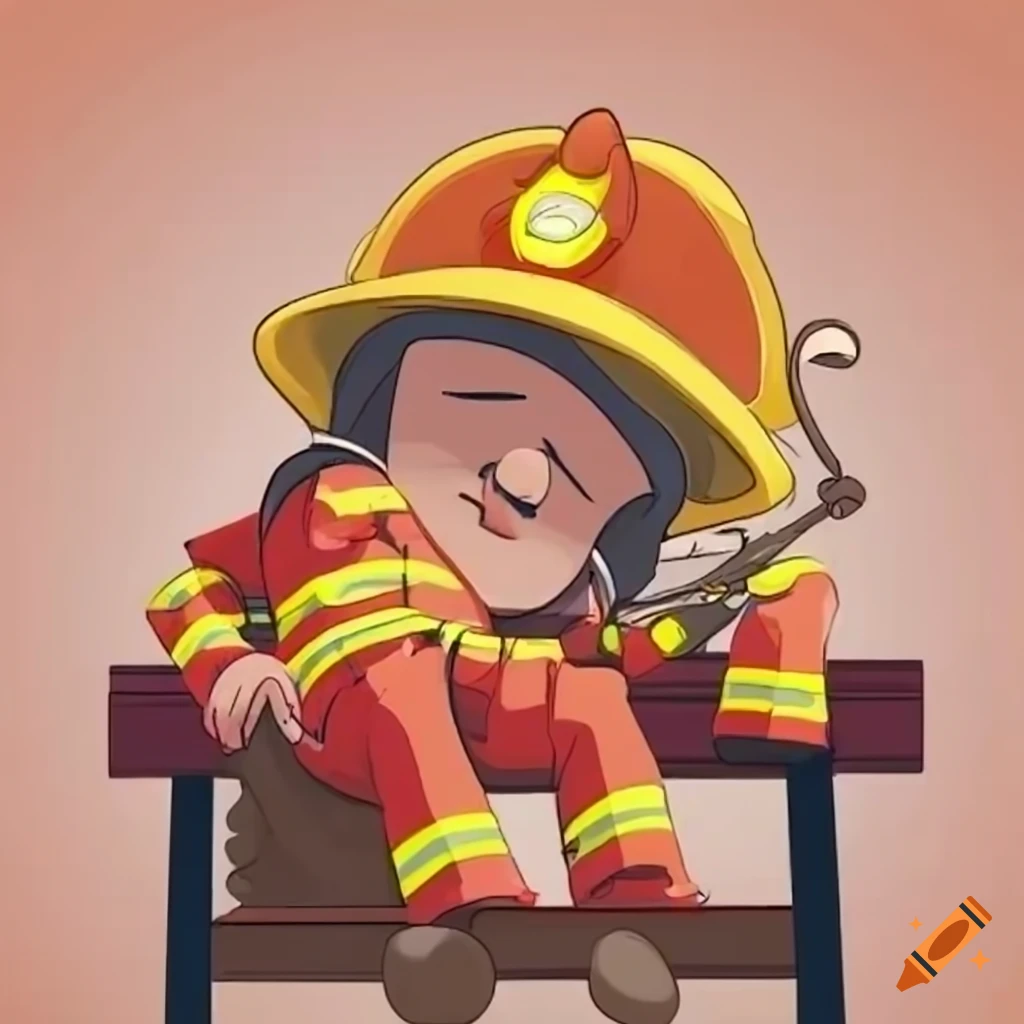 Firefighters sleeping on a bench in a cartoon gif on Craiyon