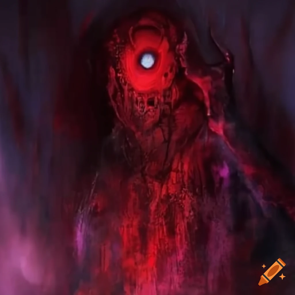 Abstract red entity created with painted streaks in the void on Craiyon