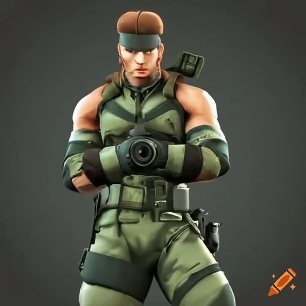Iconic video game character solid snake posing with a camera on Craiyon