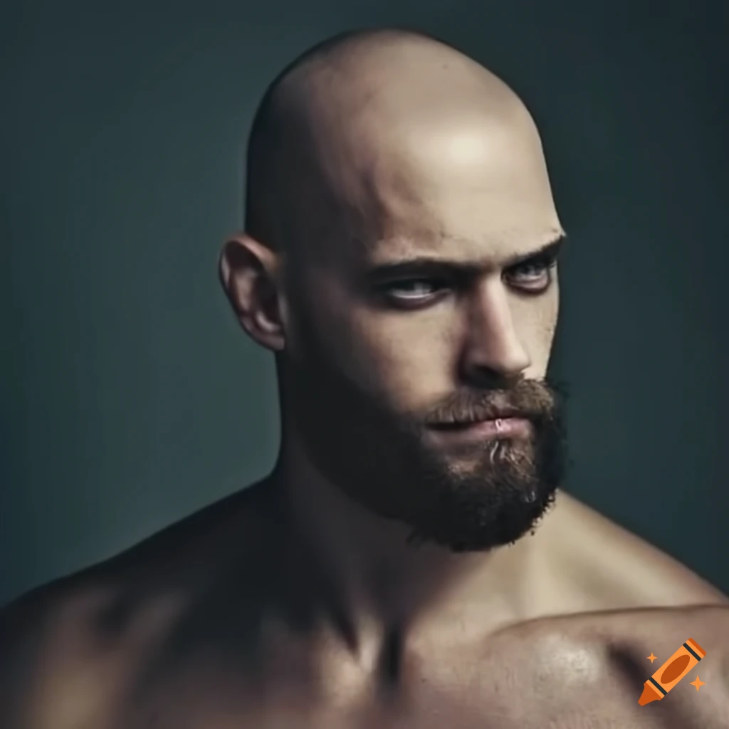 Strong man with shaved head and beard on Craiyon