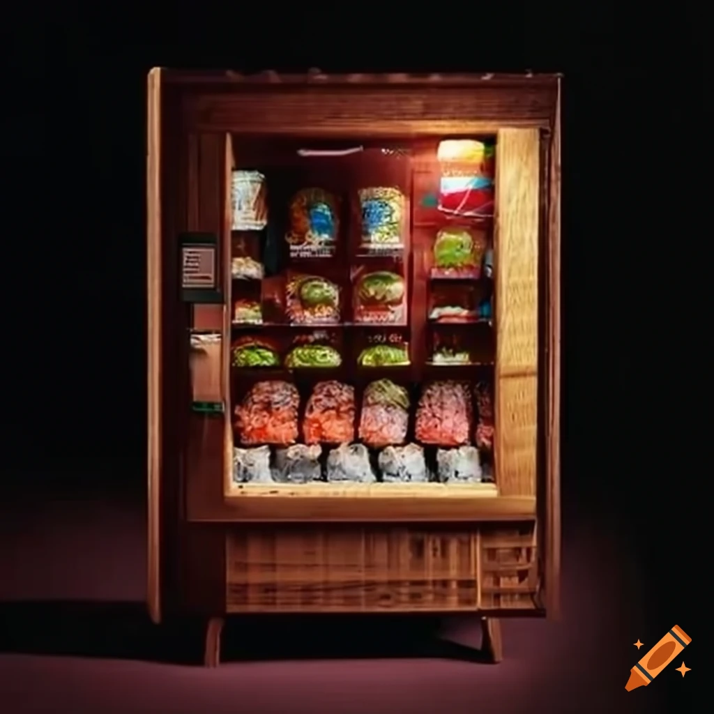 Wooden sushi vending machine on Craiyon