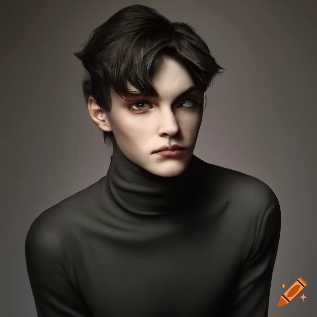 Portrait of a handsome man with dark hair and delicate features on Craiyon