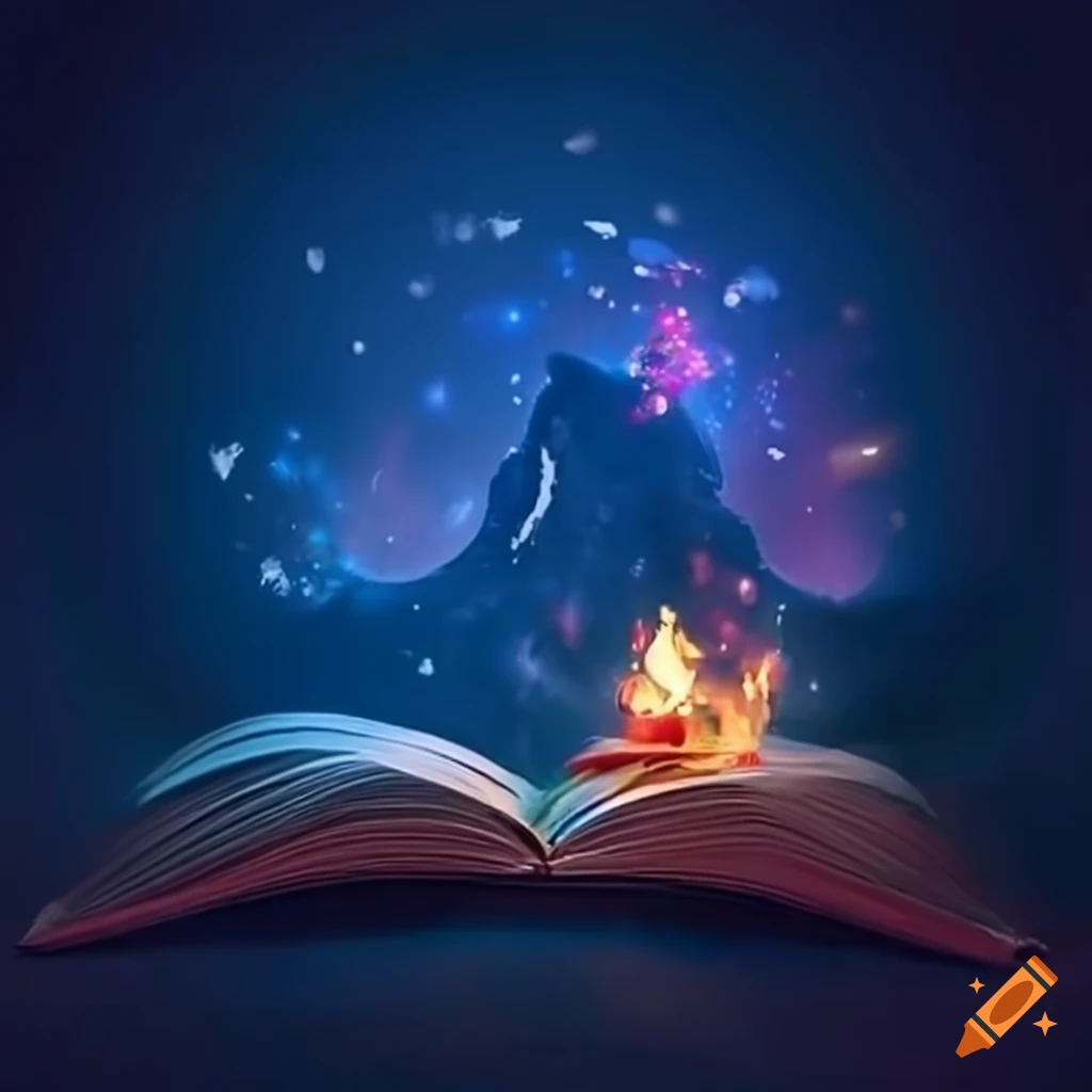 Magical world emerging from an opened book on Craiyon