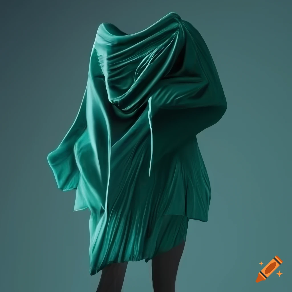 3d rendering of unisex wrinkled clothing in deep green and opalescent ...