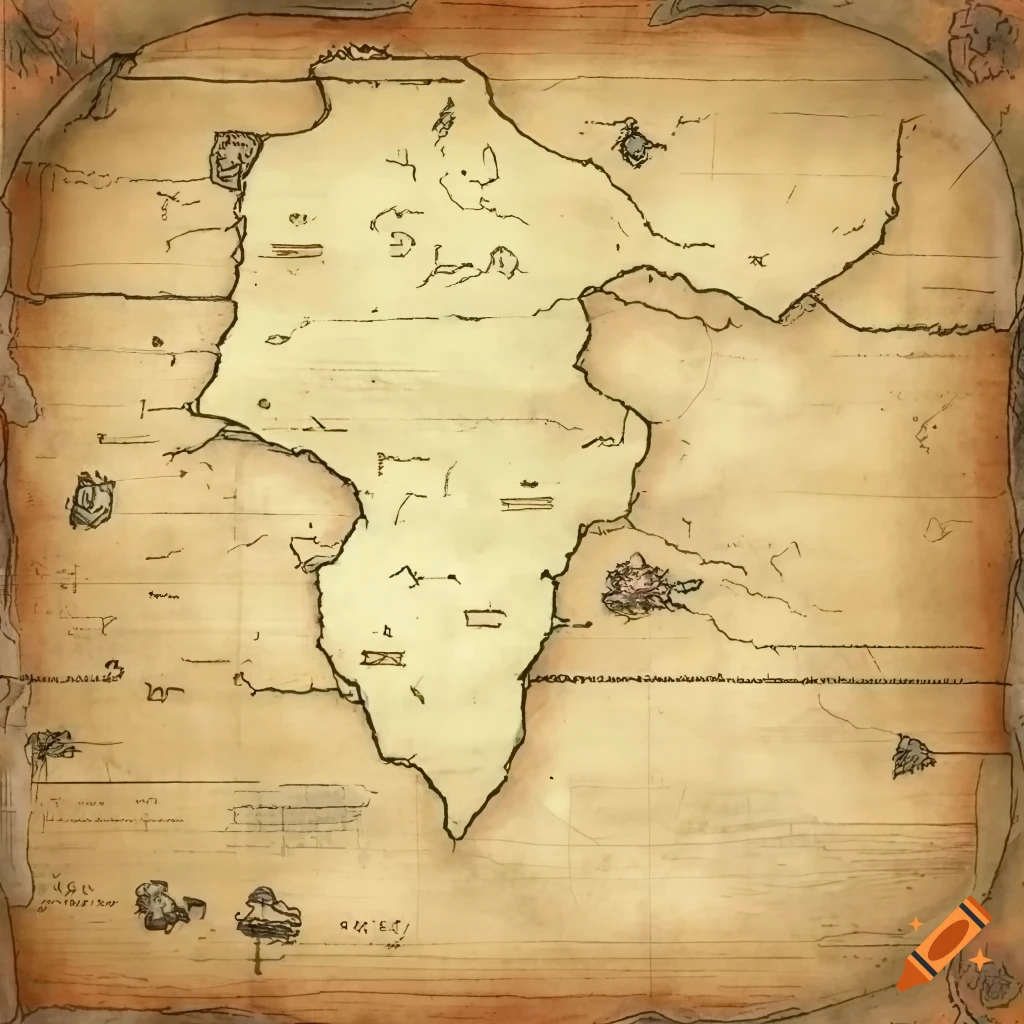 Hand-drawn old DND map with mountains, forest, river, and a town named ...