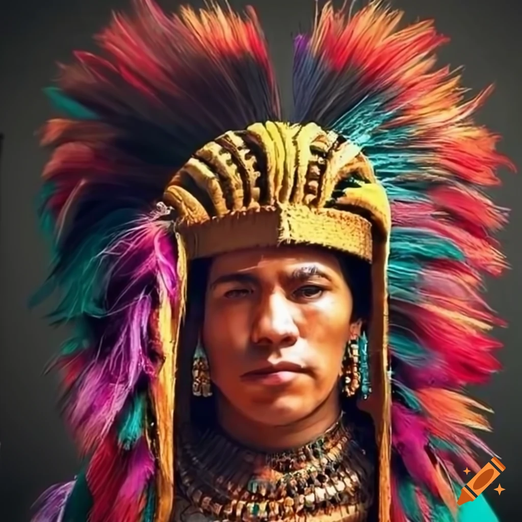 Traditional inca warrior dressed in feathers and a poncho on Craiyon