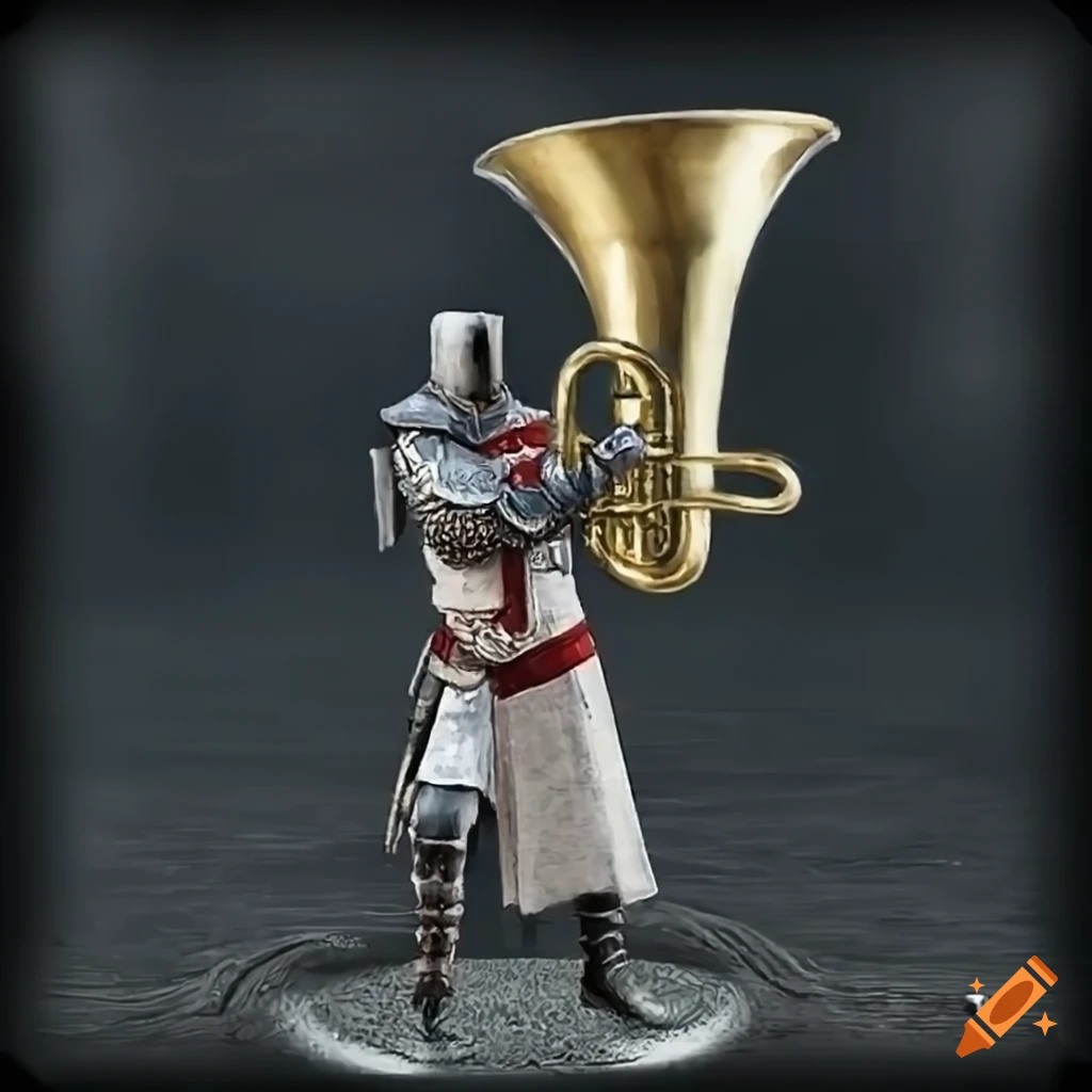 Templar knight with a tuba from dark souls on Craiyon