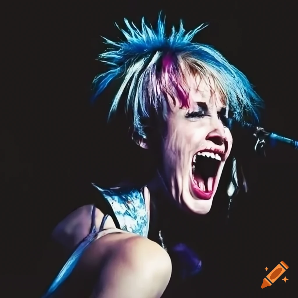 Female 1990s punk rock singer screaming on Craiyon