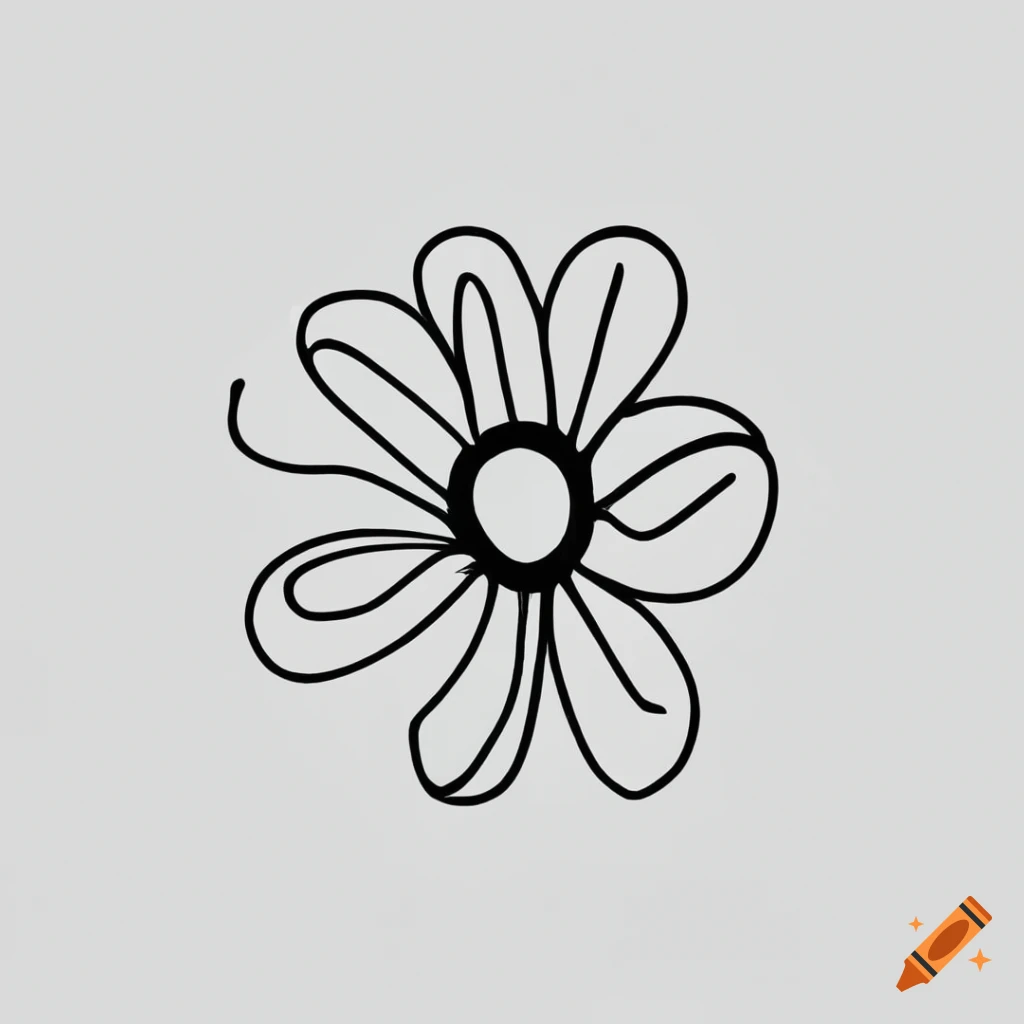 Simple one-line doodle of a flower in black and white on Craiyon
