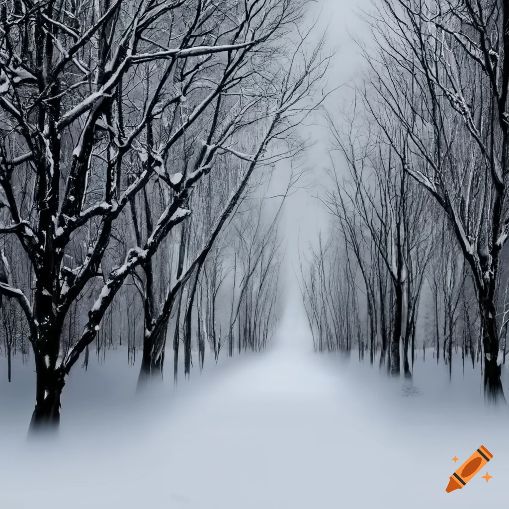 Breathtaking winter landscape in grey and black tones on Craiyon