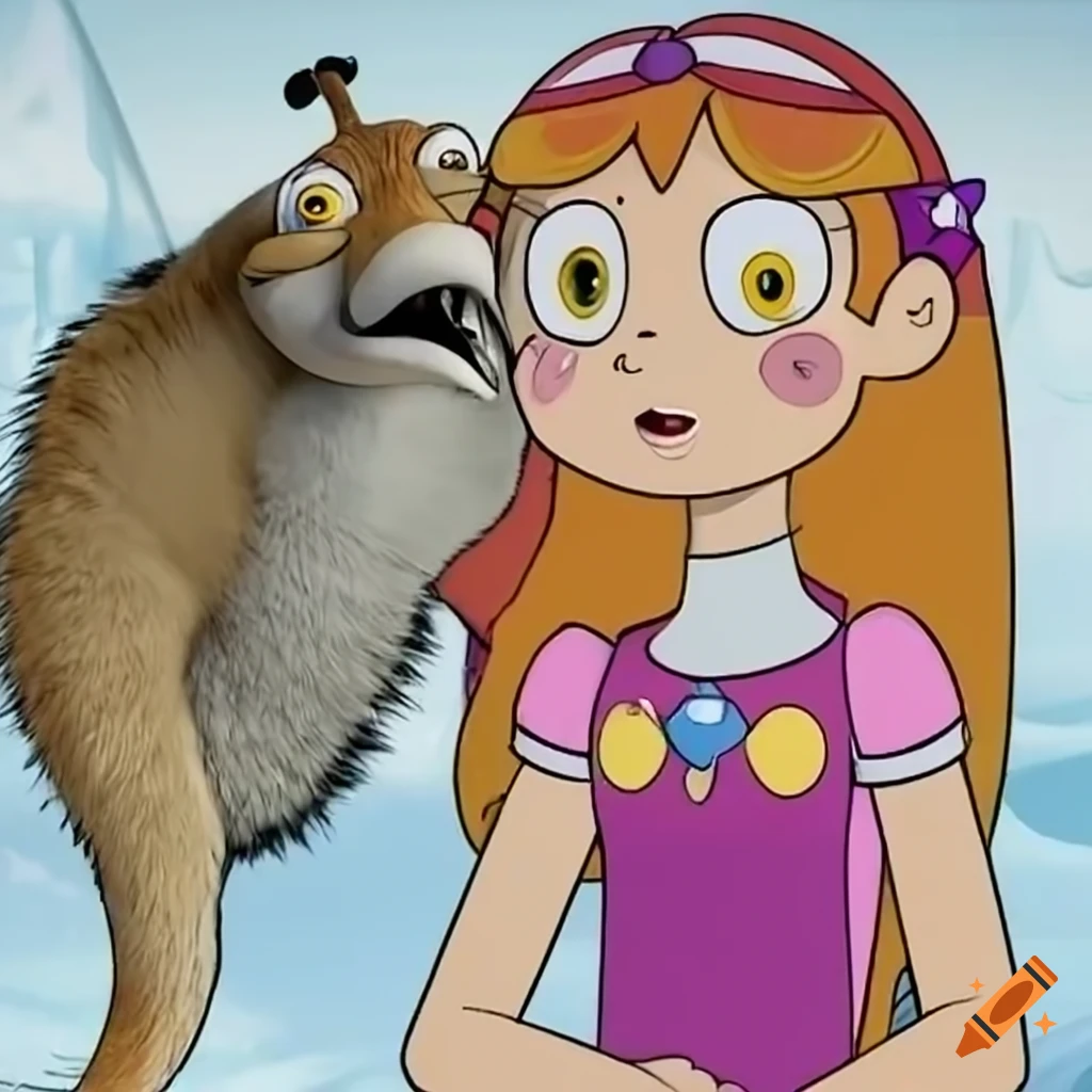 Star butterfly playing with scrat from ice age on Craiyon