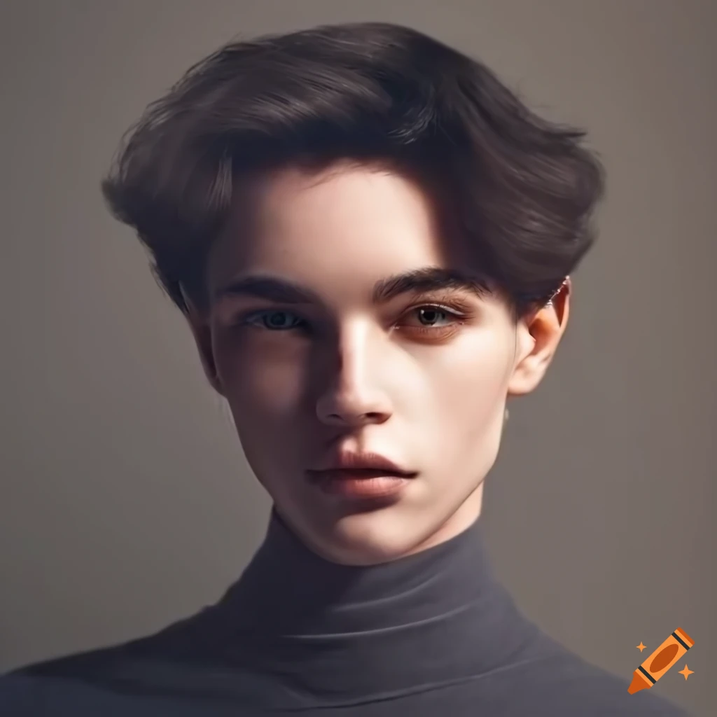 Portrait of a handsome man with dark hair and delicate features on Craiyon