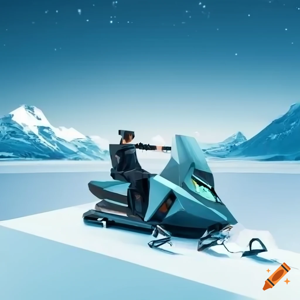 Visitor with vr headset on futuristic snowmobile at exhibition stand on ...