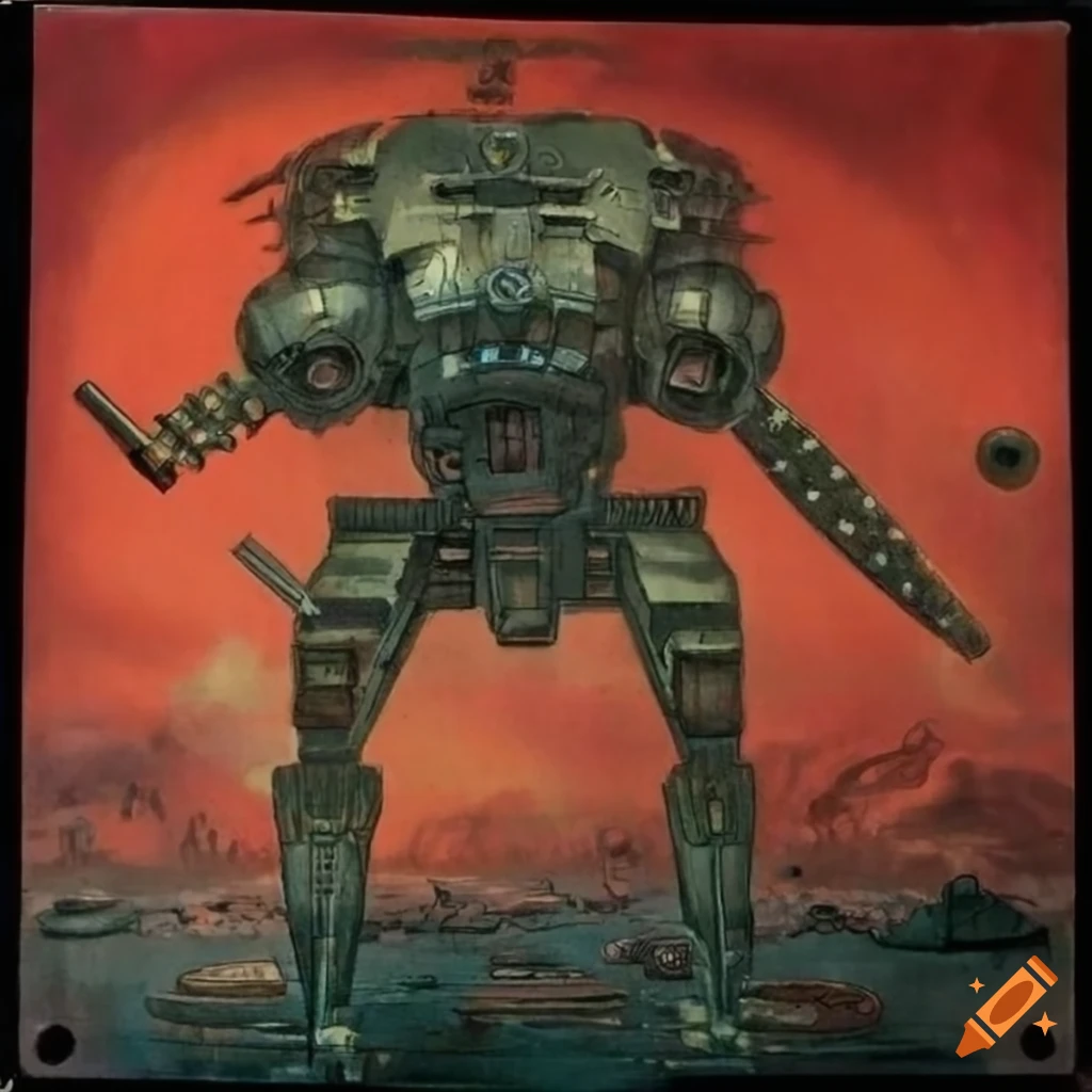 70s sci-fi dark organic Venusian mech walker art on Craiyon
