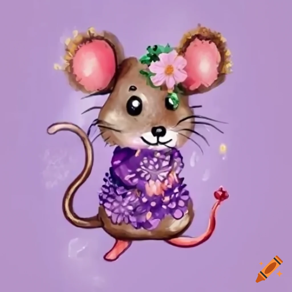 Cute pink mouse made of flower blossoms in a flower field on Craiyon