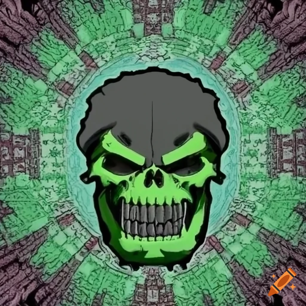 Incredible Hulk's green skull in a menacing logo design on Craiyon