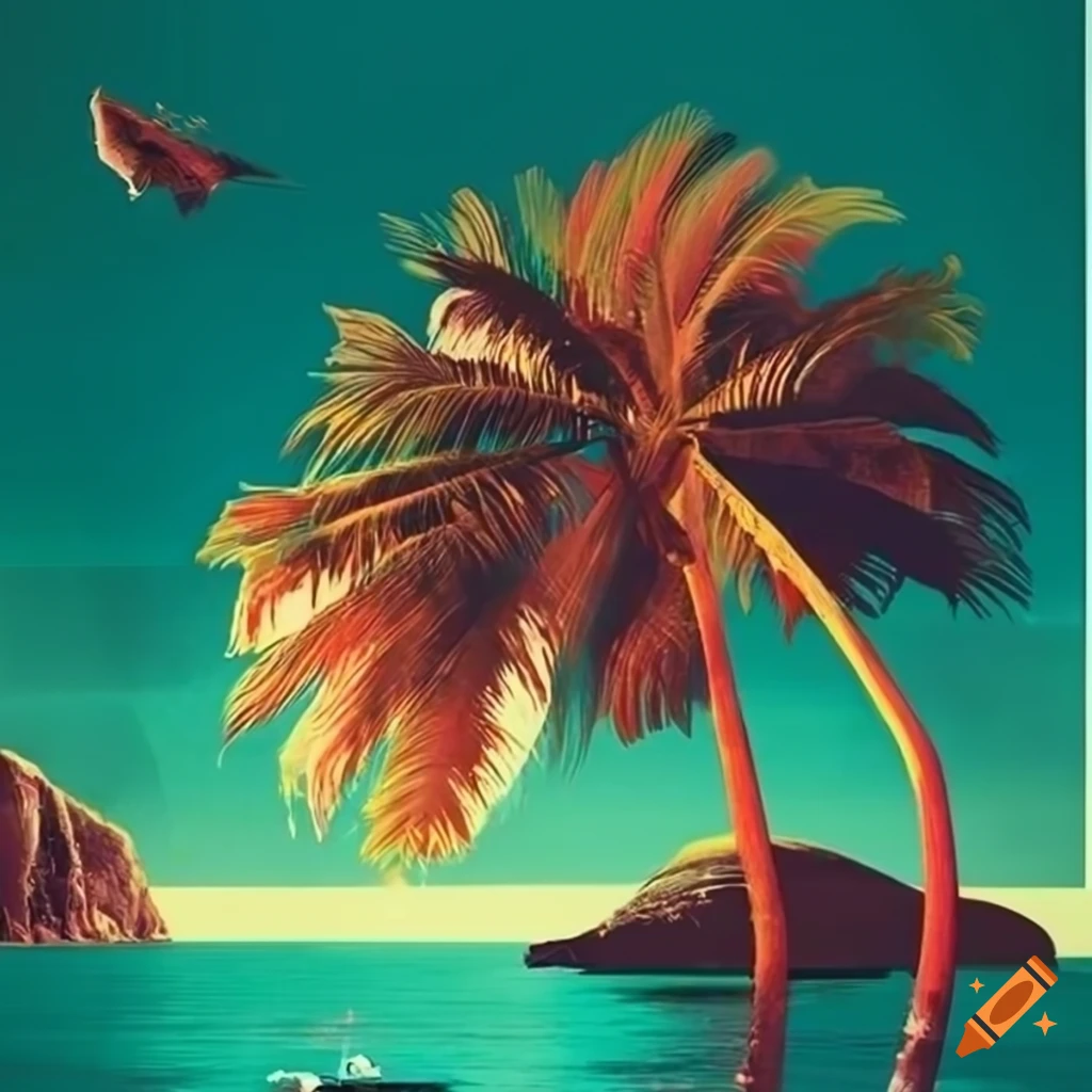 Vintage tropical travel poster with stunning features on Craiyon