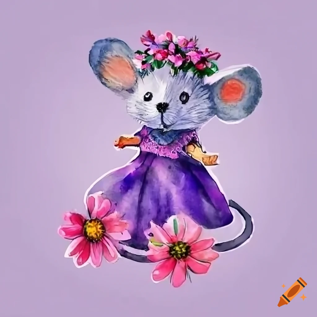 Cute pink mouse made of flower blossoms in a flower field on Craiyon