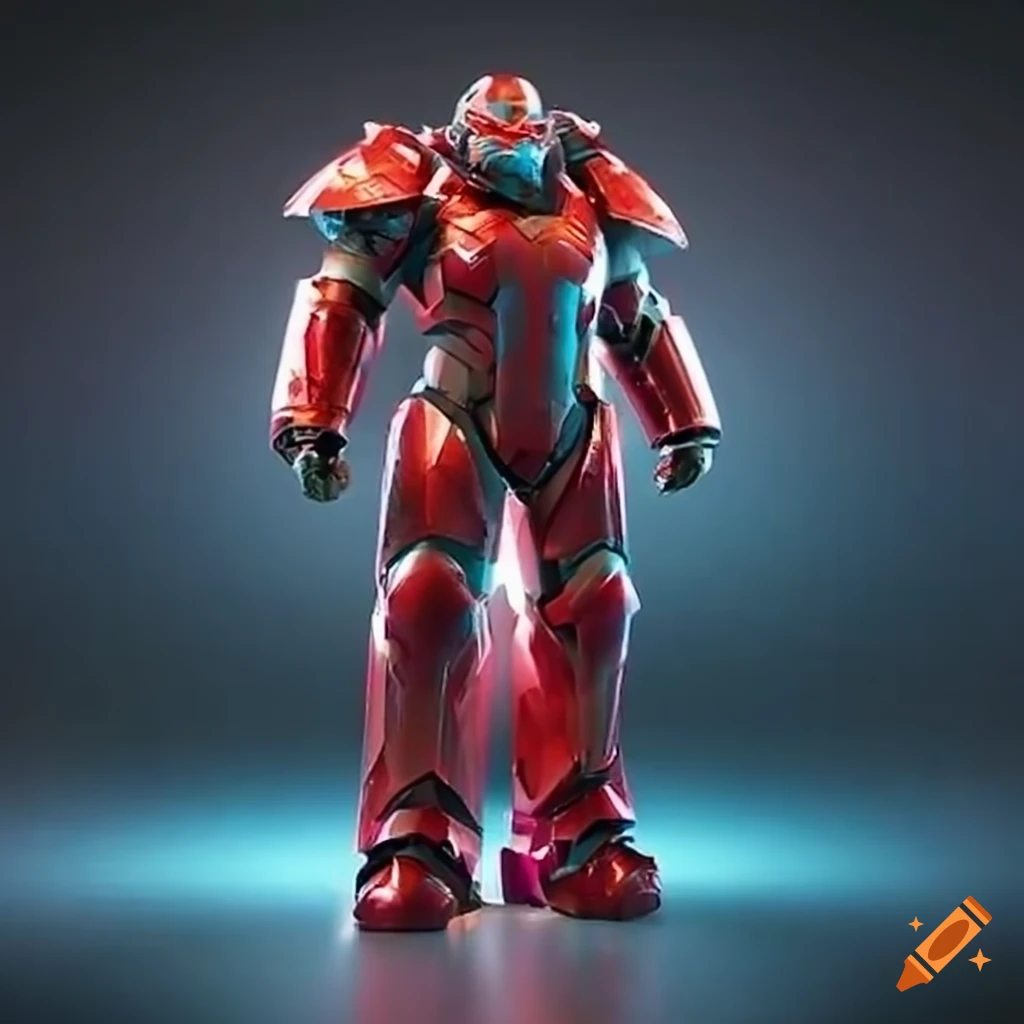 Red crystal power armor with jet pack turbines on Craiyon