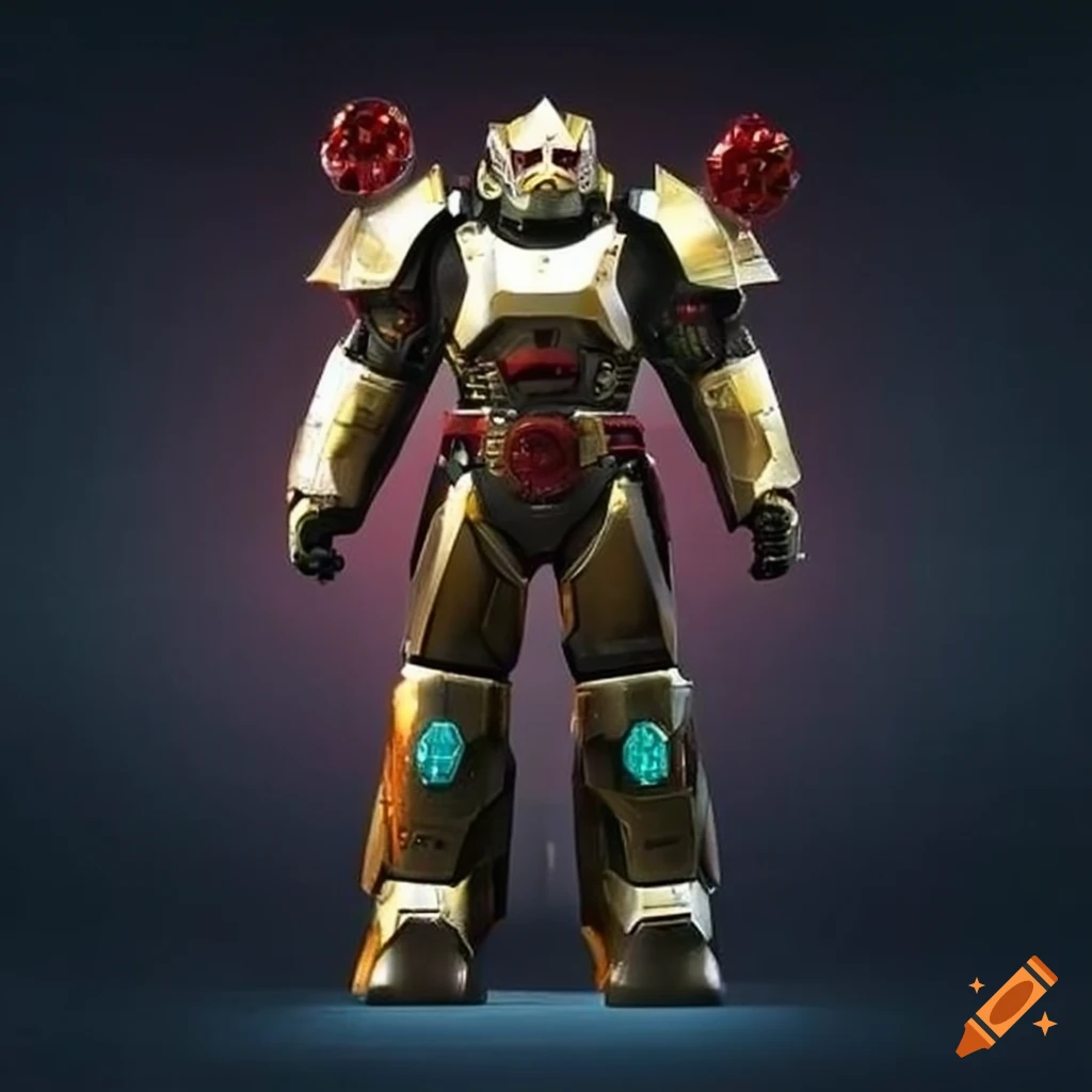 Red crystal power armor with jet pack turbines on Craiyon