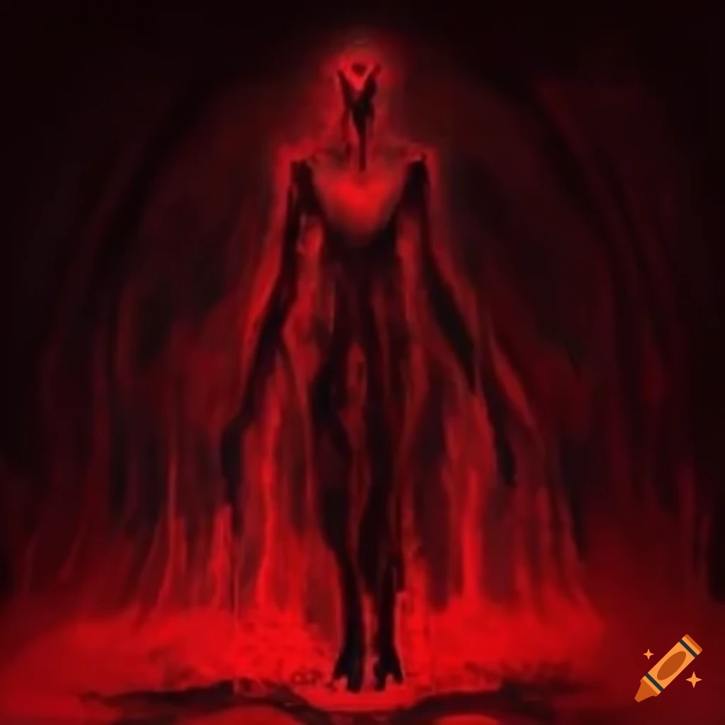 Red entity created with painted streaks in the void on Craiyon