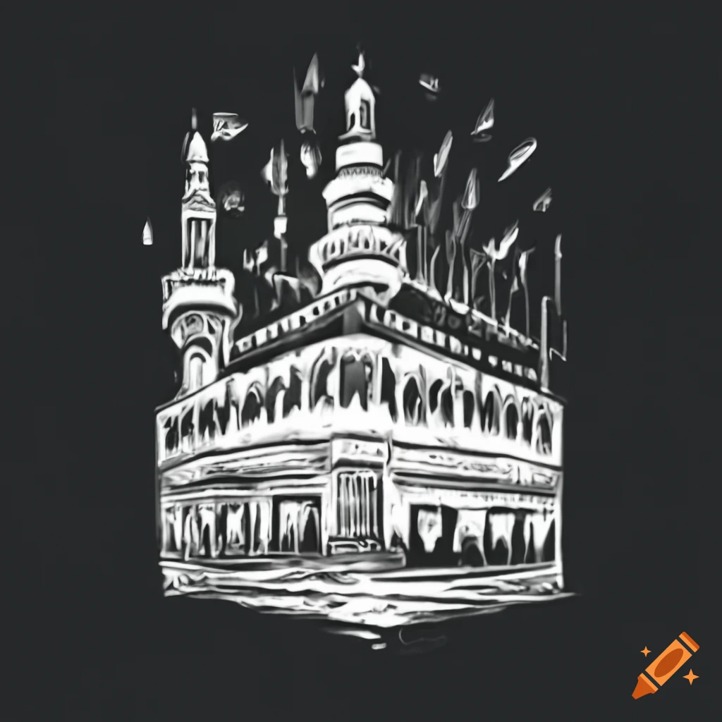 Mecca paper art in black and white on Craiyon