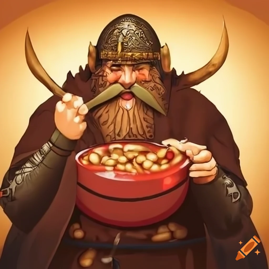 Viking king enjoying baked beans on Craiyon
