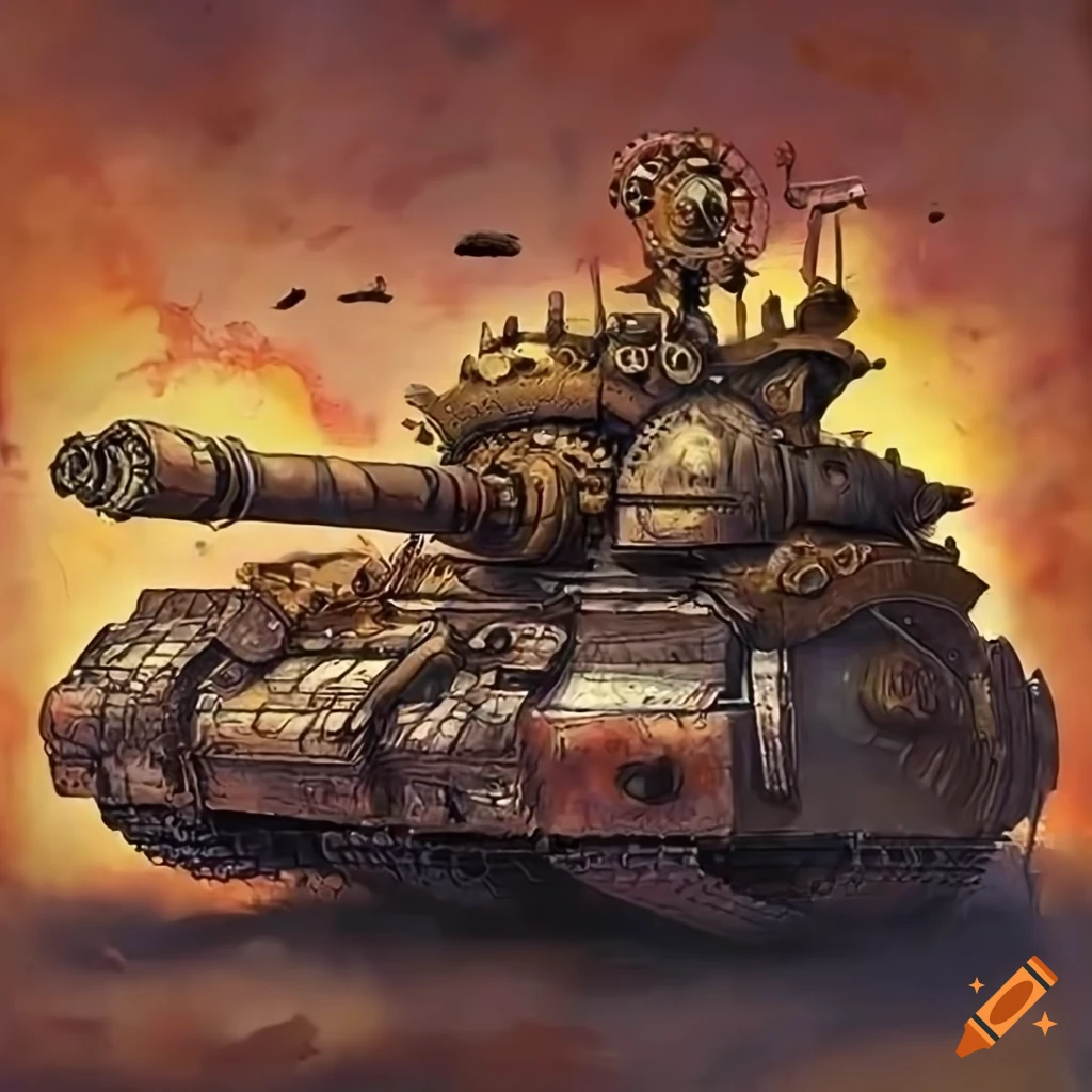 Steampunk rhino main battle tank inspired by Frank Frazetta on Craiyon