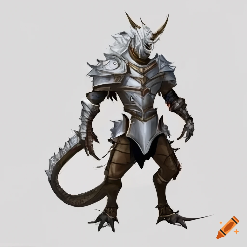 Male anthro white dragon in armor on Craiyon