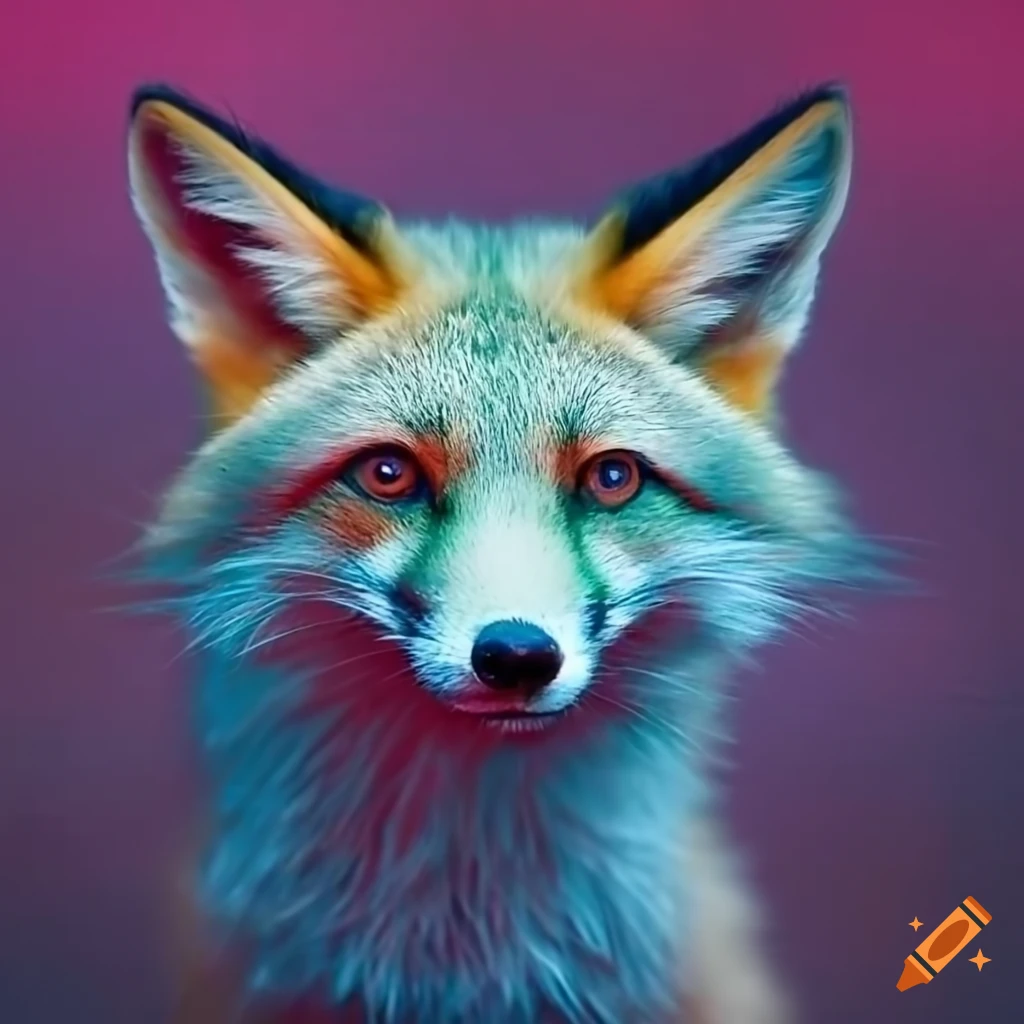 Illustration of lady fox in green and orange colors on Craiyon