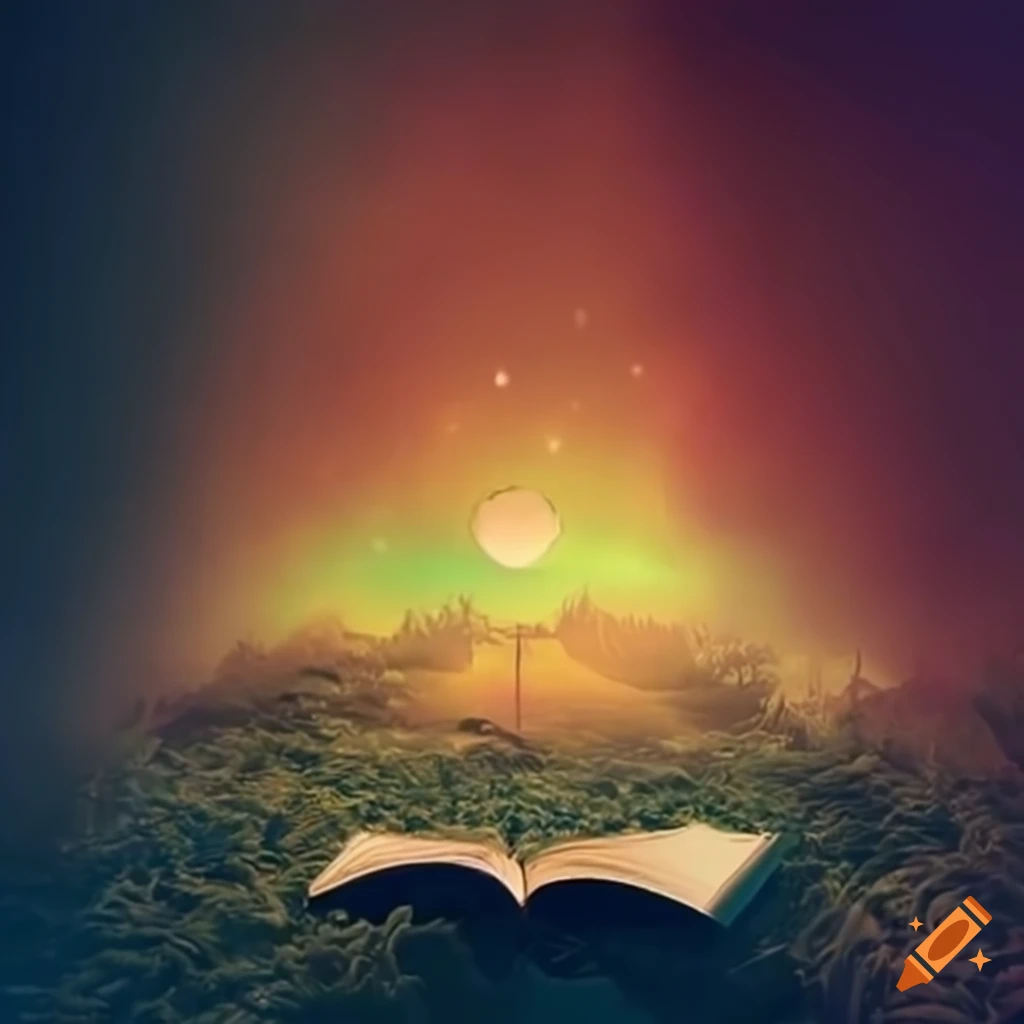 Magical land unfolding from an open book on Craiyon