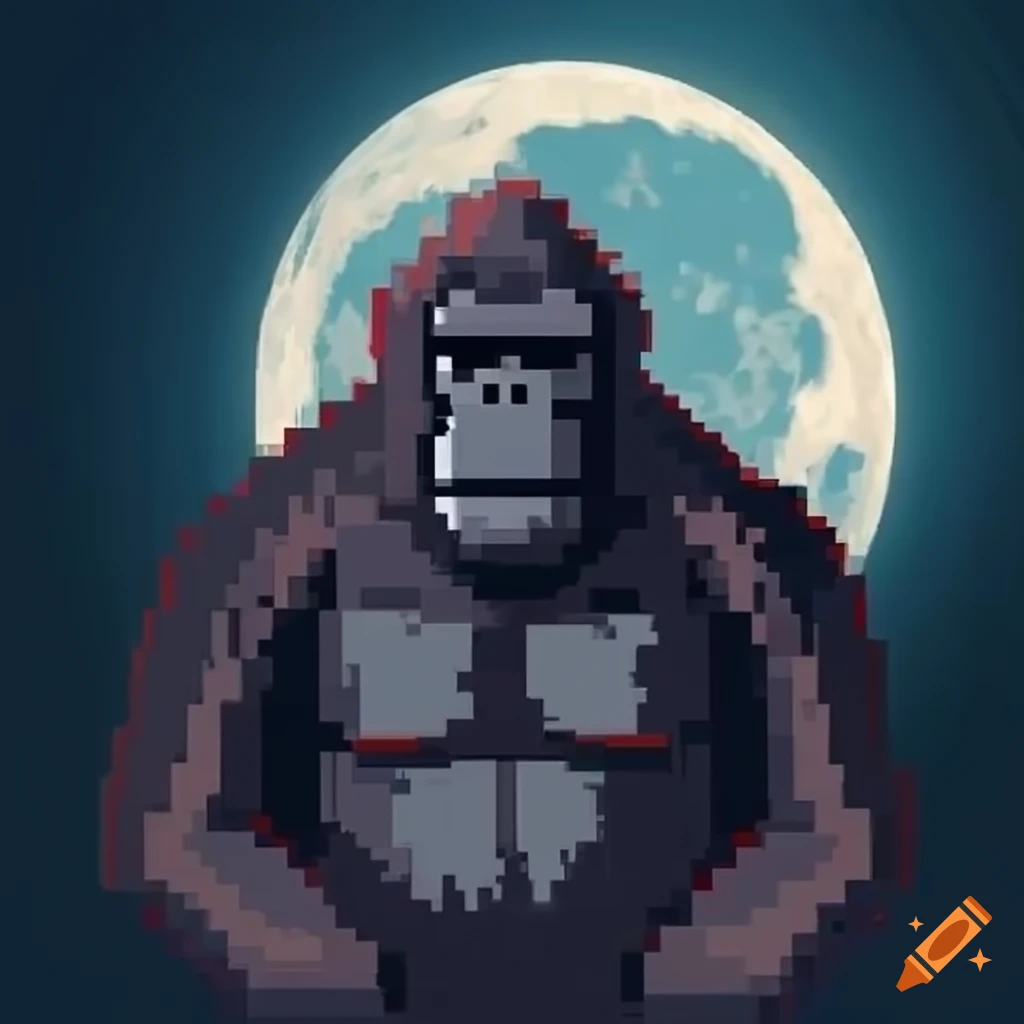 King kong sitting on the moon in 32-bit style on Craiyon