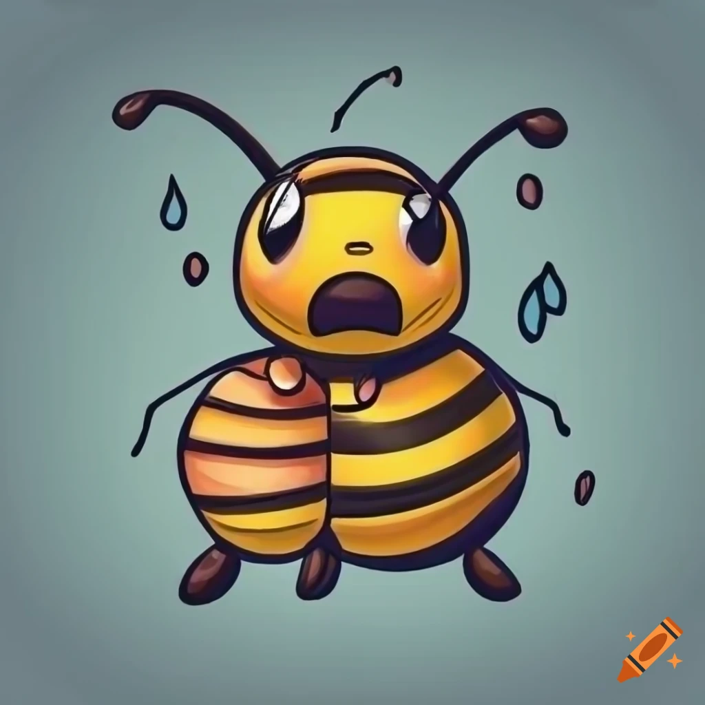 Sad bee with one wing in a simple drawing on Craiyon