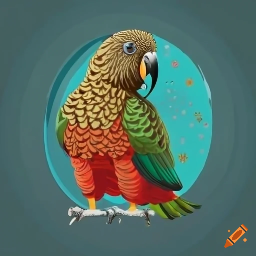 Kea bird carrying a camera in a whimsical scene on Craiyon