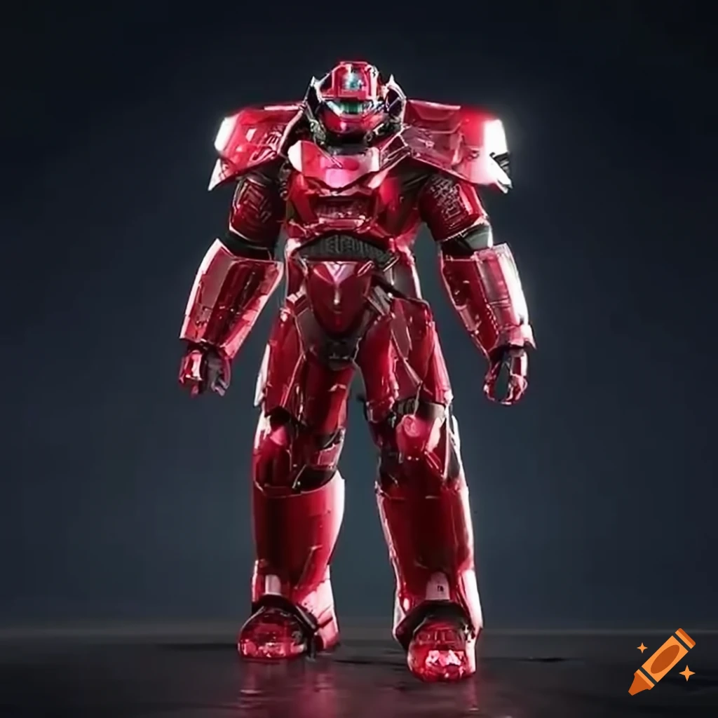 Red crystal power armor with jet pack turbines on Craiyon